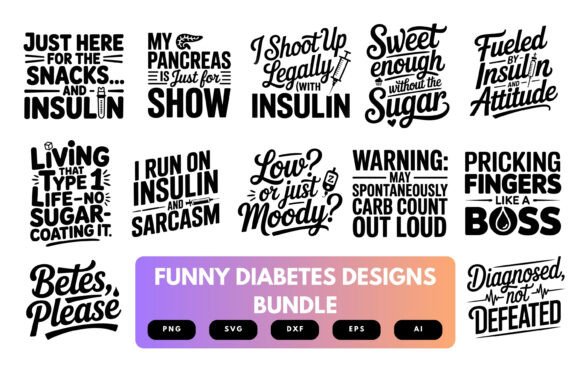 Funny Diabetes SVG Bundle Graphic by merchrollinfo · Creative Fabrica