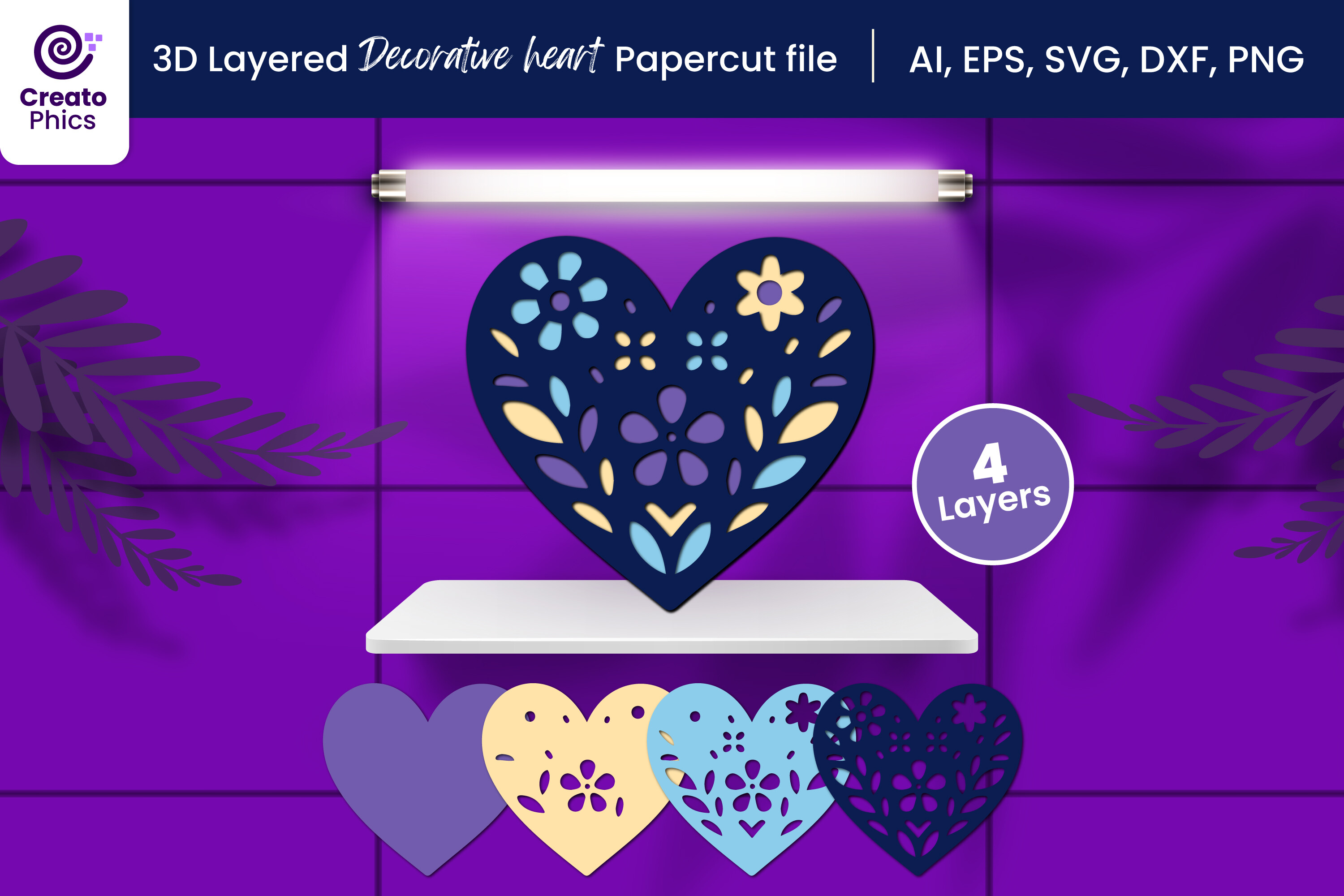 3D Layered Heart · Creative Fabrica