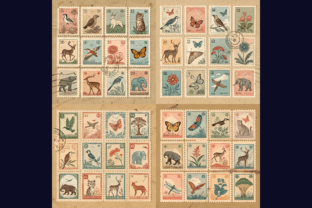 Vintage Animals Postage Stamps Graphic by ShadowHero · Creative Fabrica