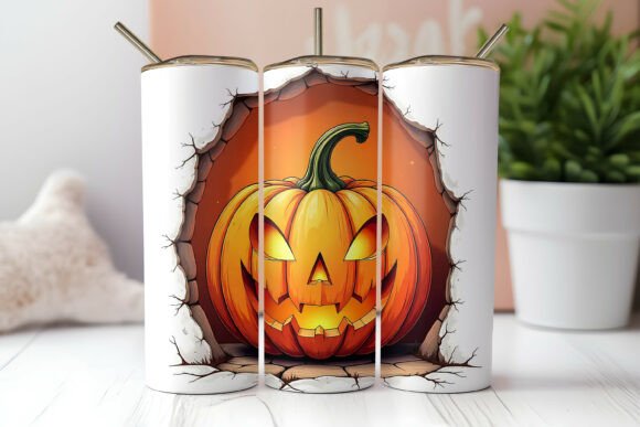 3D Effect Cute Halloween Pumpkin Tumbler Graphic by SVG24 · Creative ...