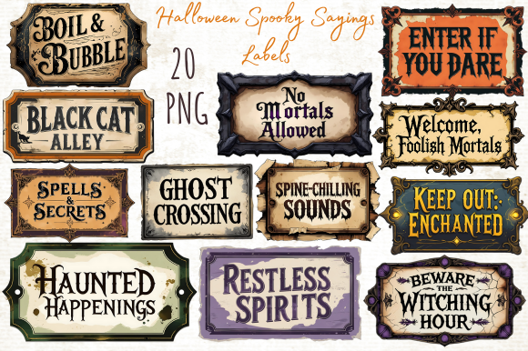 Halloween Spooky Sayings Labels PNG Graphic by Yassou Bouhad · Creative ...