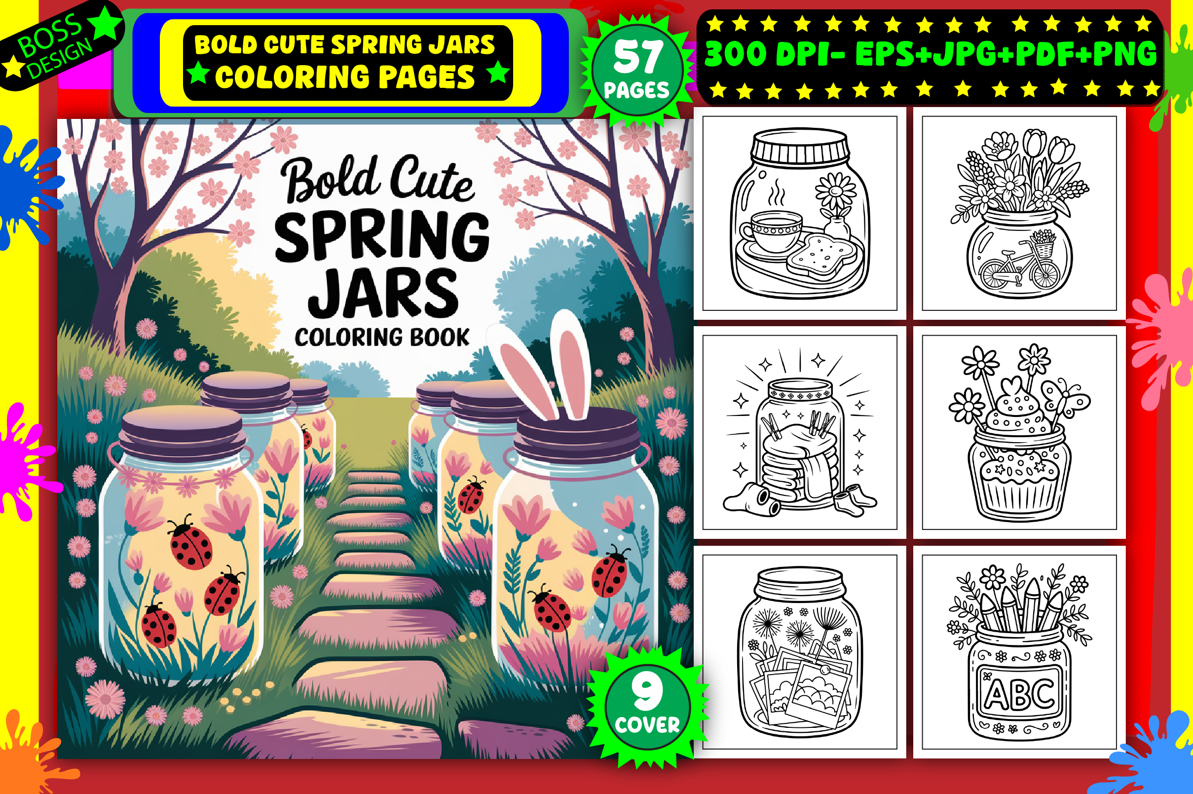Bold Cute Spring Jars Coloring Pages Graphic by BOSS DESIGN · Creative ...