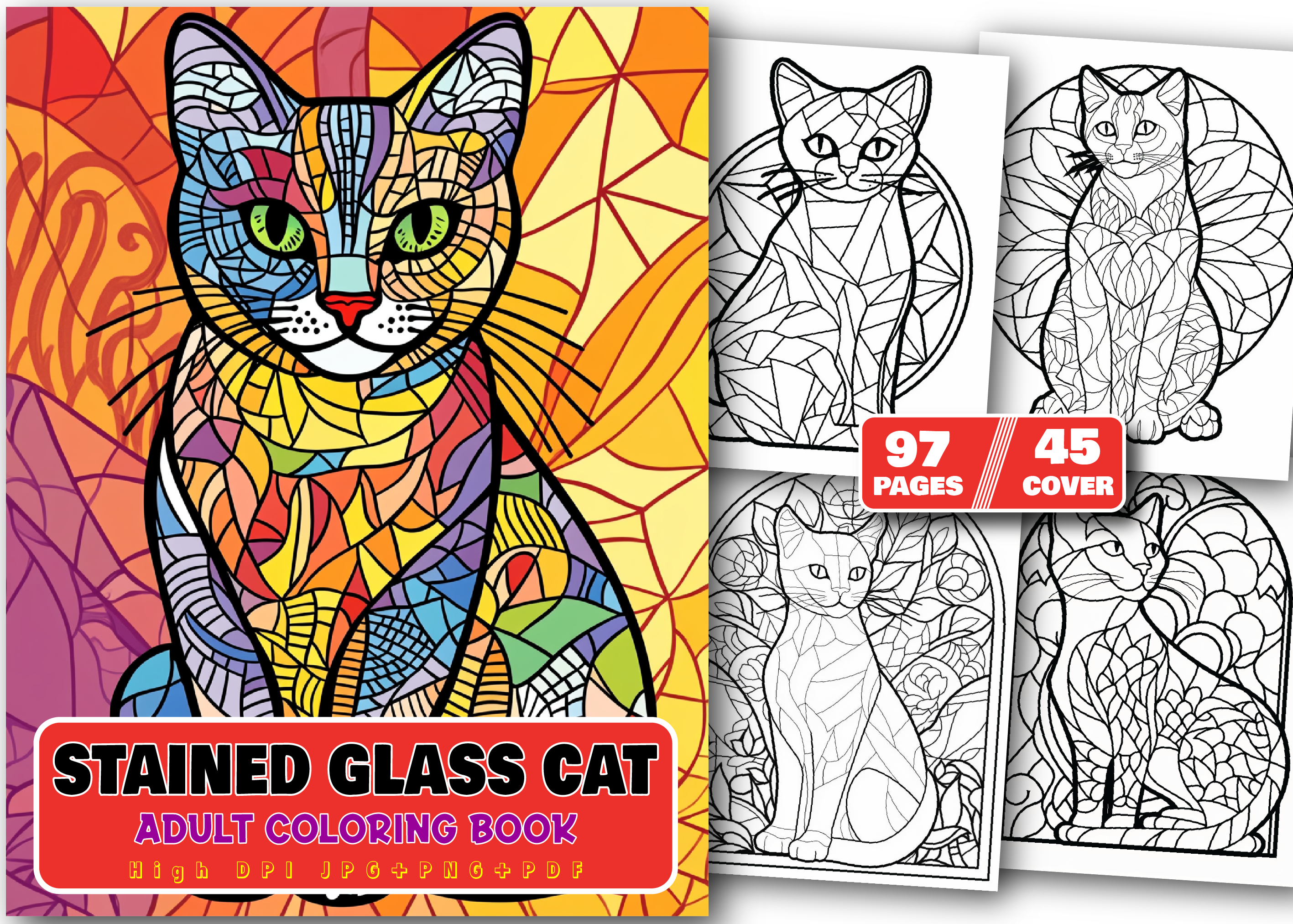 97 Stained Glass Cat Coloring Pages Graphic by PIXEL CRAFT STUDIO ...
