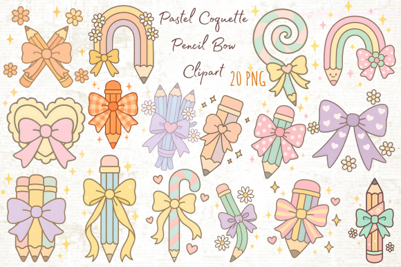 Pastel Coquette Pencil Bow Clipart PNG Graphic by Yassou Bouhad ...