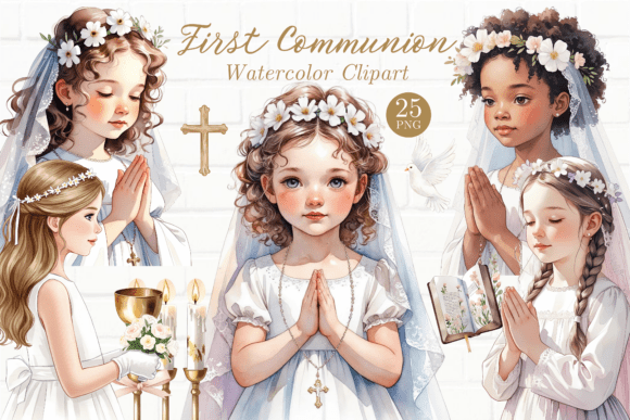 Watercolor Girl First Communion Cliparts Graphic by cinthyajuin ...