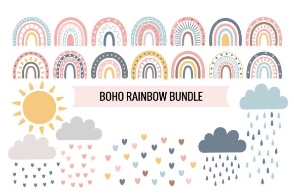Boho Rainbow Clipart Set Graphic by Amazin_art · Creative Fabrica