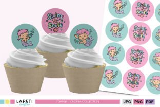 Mermaid Cupcake Toppers, Swim & Smile Graphic by lapeticrafter ...