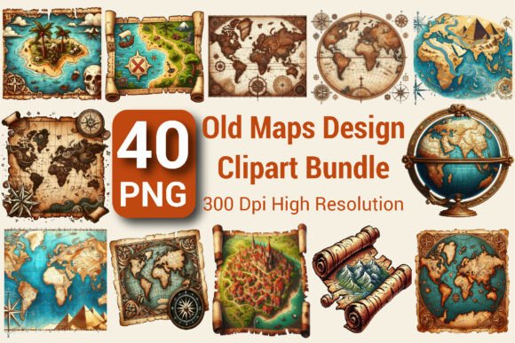 Old Maps Designs Clipart Bundle Graphic by Digital Panda · Creative Fabrica