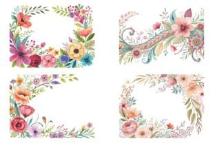 Boho Flower Border Watercolor Bundle Graphic by Hega Prakosa · Creative ...
