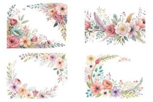 Boho Flower Border Watercolor Bundle Graphic by Hega Prakosa · Creative ...
