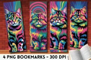 Psychedelic Neon Cat Bookmarks Design Graphic by Mimi Prints · Creative ...