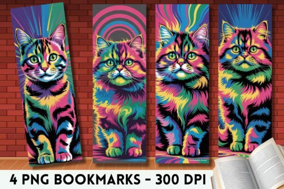 Psychedelic Neon Cat Bookmarks Design Graphic by Mimi Prints · Creative ...