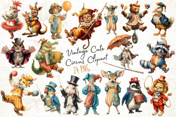 Vintage Cute Circus Clipart Bundle Graphic by Yassou Bouhad · Creative ...