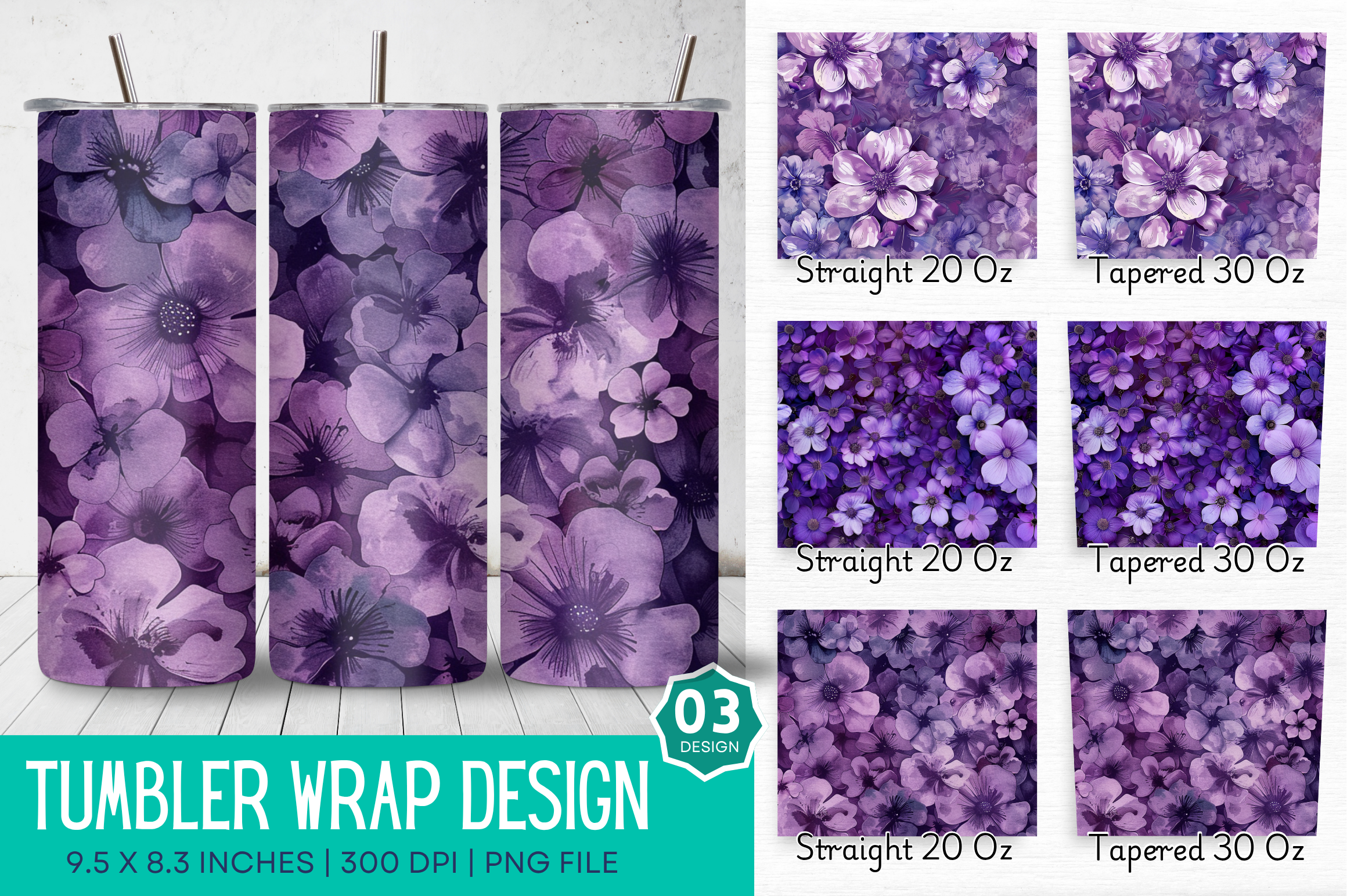 Purple Flowers Sublimation Tumbler Graphic by Digital_Art12 · Creative ...