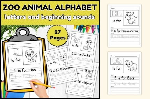 Alphabet Letter Tracing with Zoo Animals Graphic by TheStudyKits ...