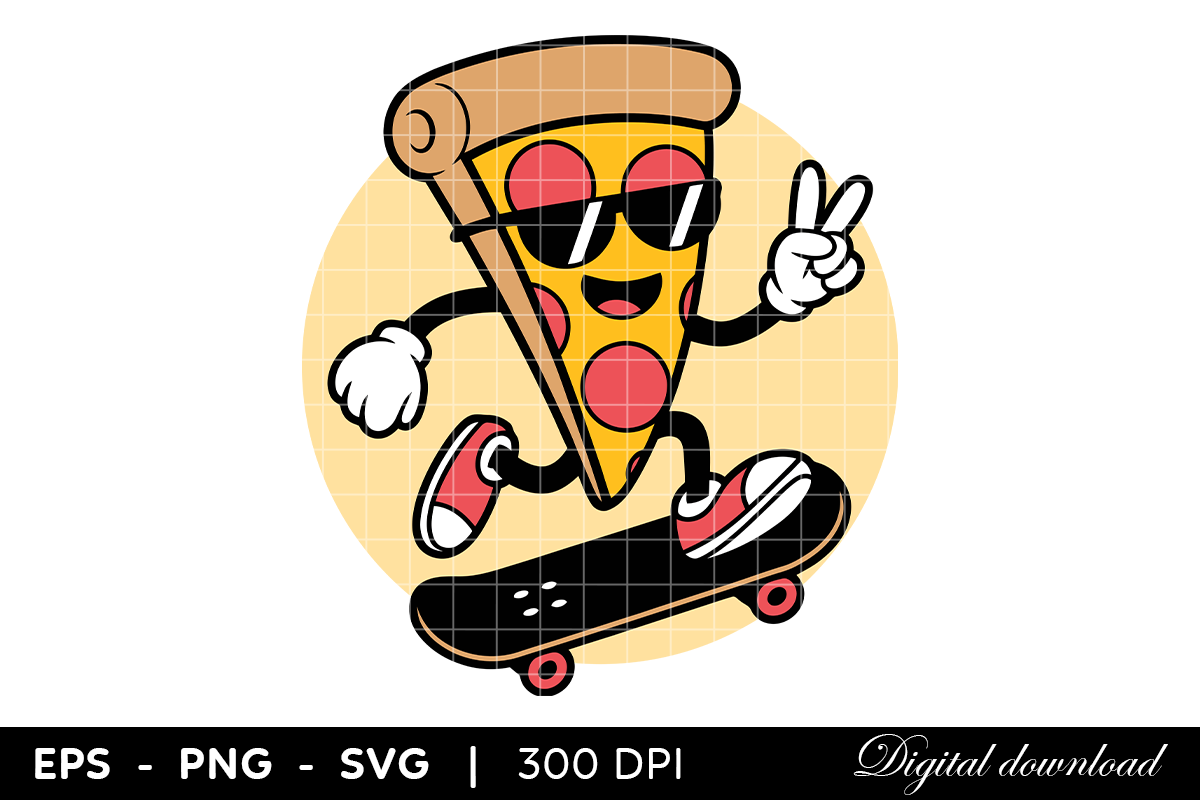 Cool Pizza Slice Skateboarding Cartoon Graphic by winddiii · Creative ...
