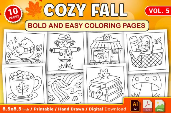 Cozy Fall Bold and Easy Coloring Pages Graphic by Bright Little Minds ...