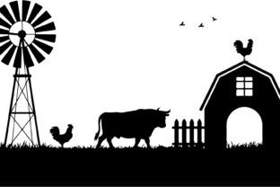 8 Farm Silhouette Scene with Barn Bundle Graphic by gfxrokey · Creative ...