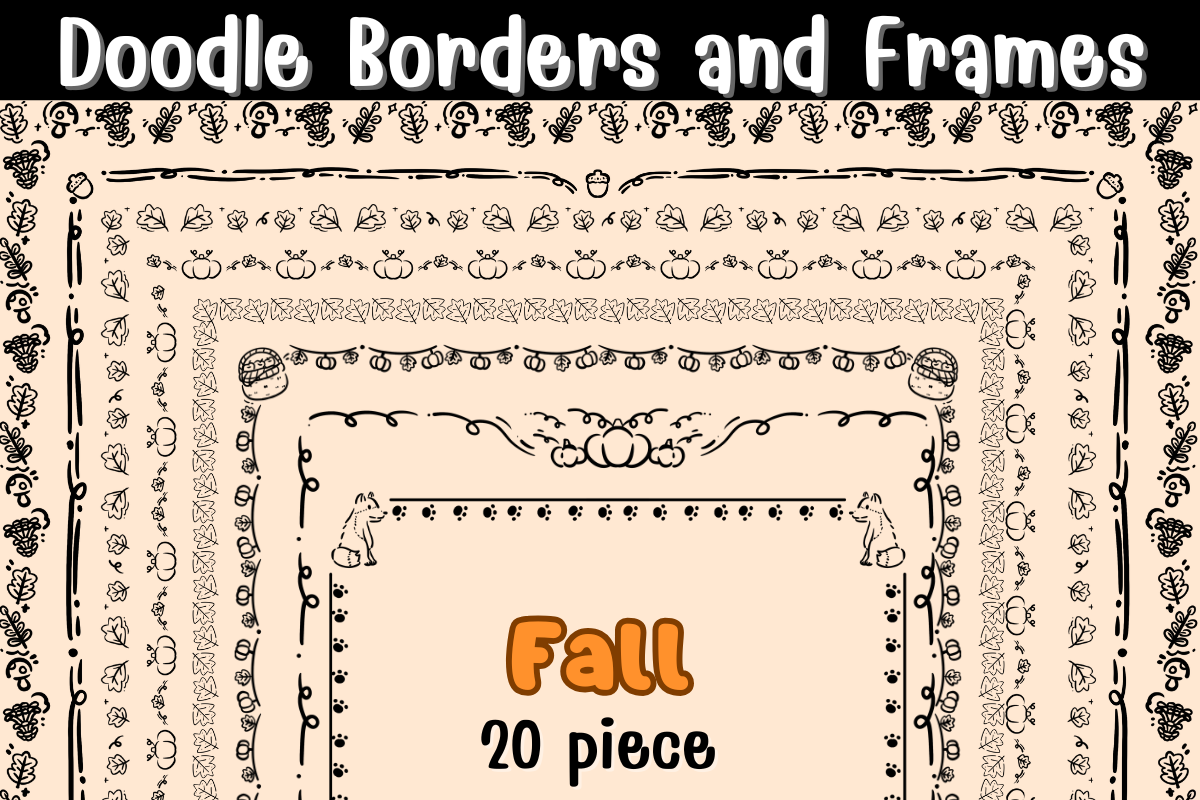 Fall/Autumn Doodle Borders and Frame Graphic by Peachy Tree · Creative ...