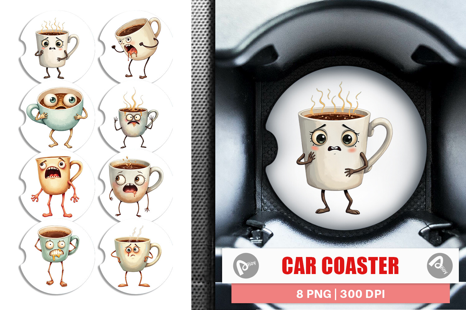 Car Coaster Panic Coffee Graphic by Artnoy · Creative Fabrica