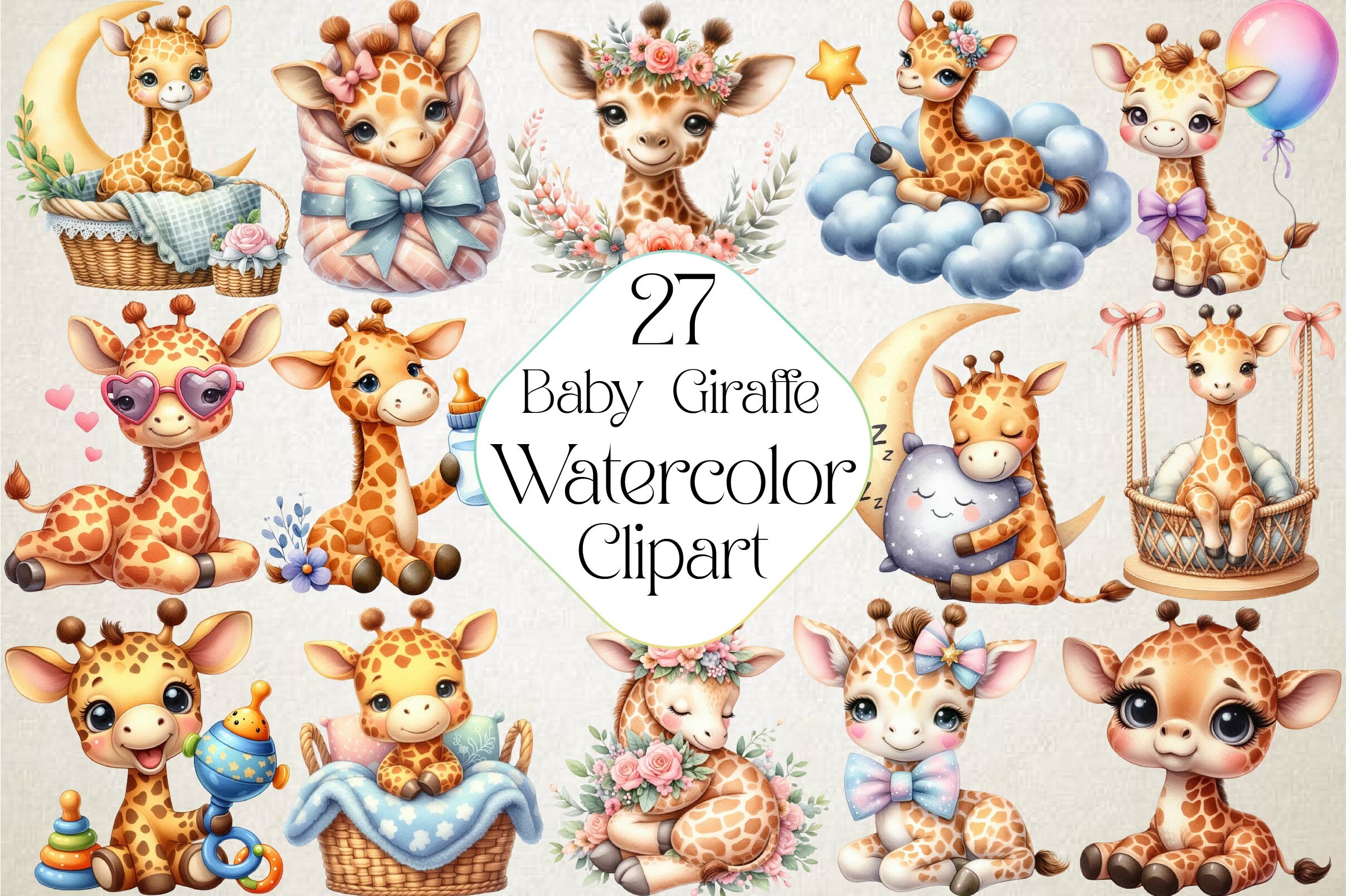 Baby Giraffe Watercolor Clipart Graphic by Dream Print · Creative Fabrica