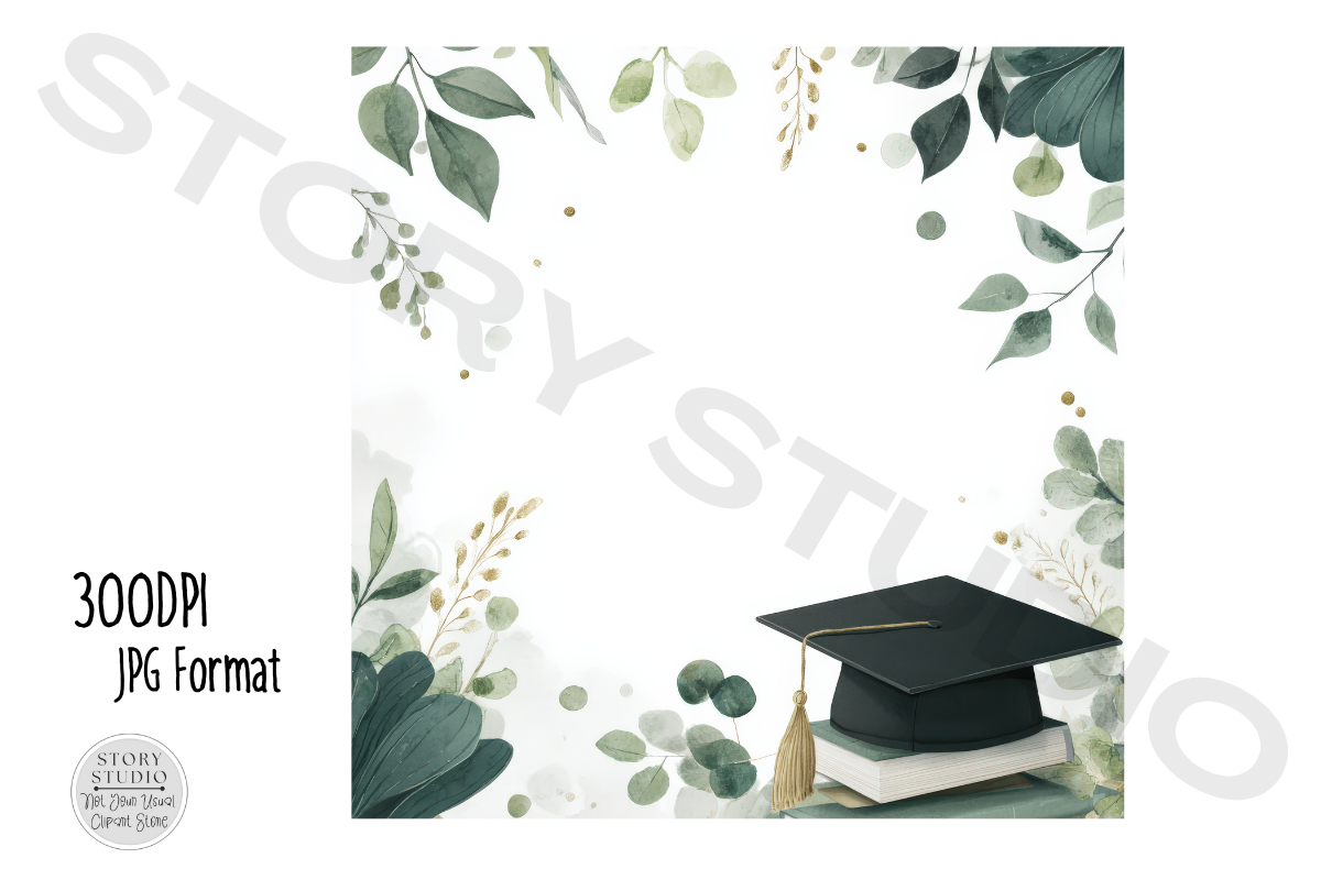 Greenery Graduation Cap Borders Set Graphic by Story Studio · Creative ...