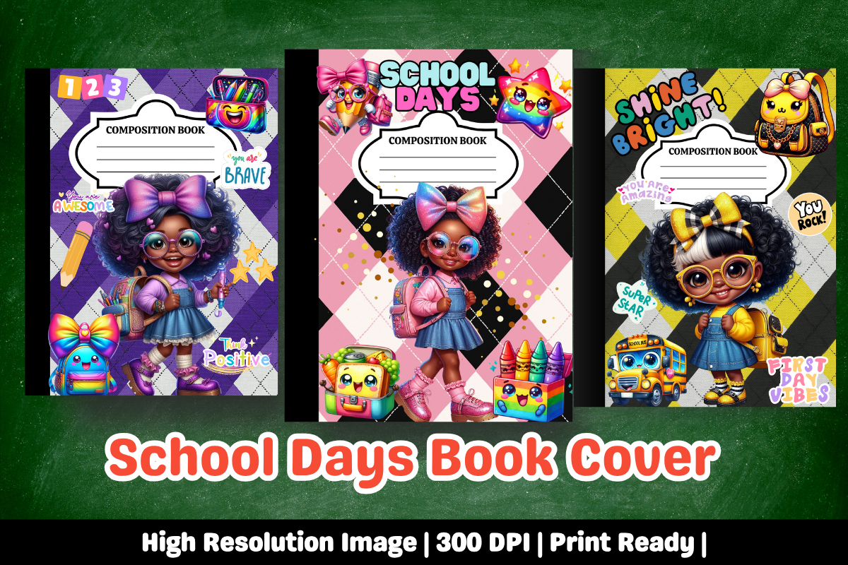 School Days Book Cover Set Black Girl Graphic by Charmed Pixels Studio ...