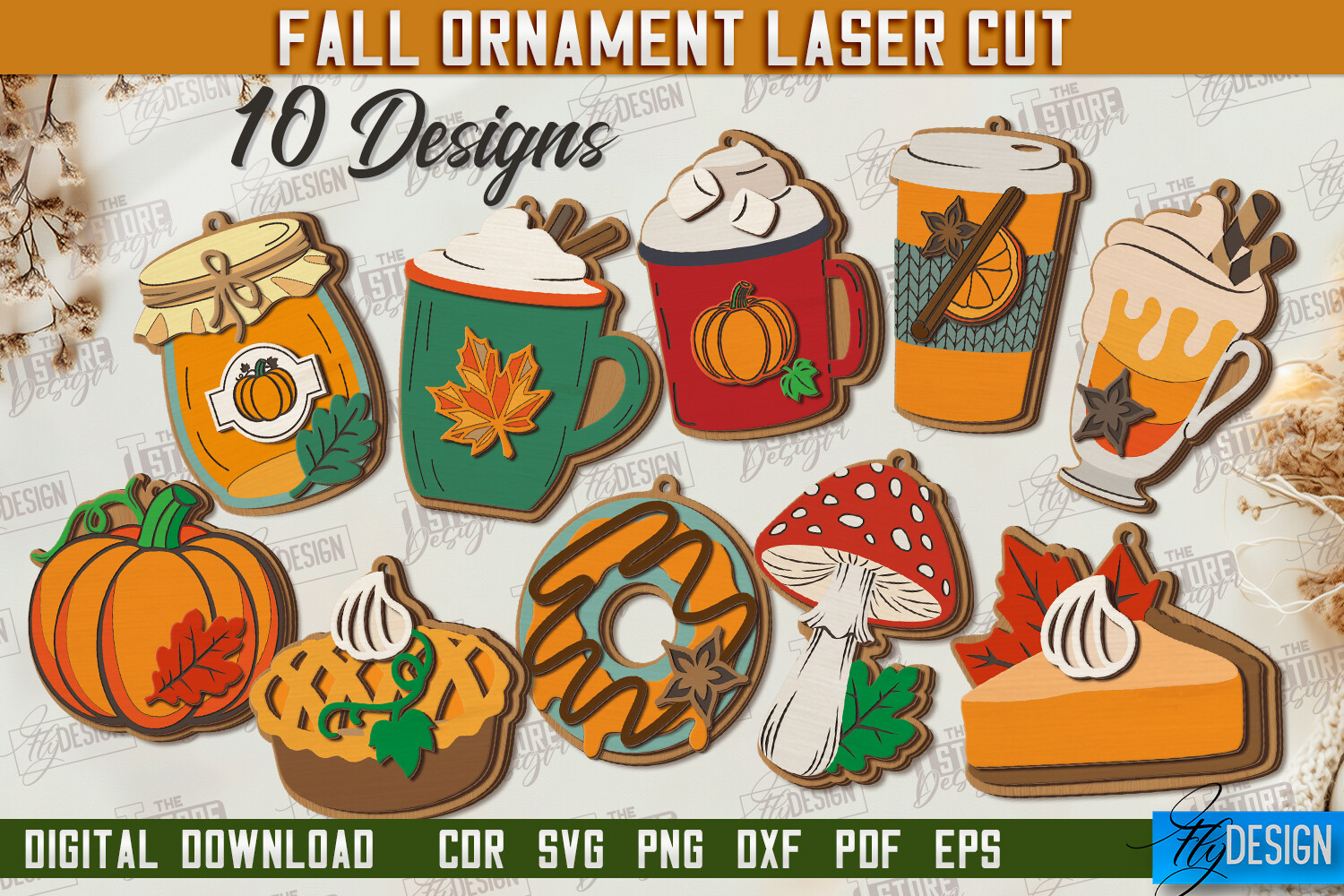 Fall Ornament Laser Cut Bundle Graphic by flydesignsvg · Creative Fabrica