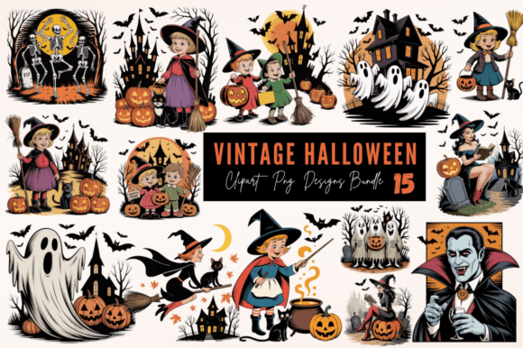 Vintage Halloween Clipart PNG Designs B Graphic by JR Design · Creative ...