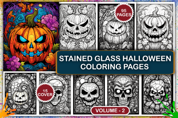 Stained Glass Halloween Coloring Pages Graphic by Shahidul-Art ...