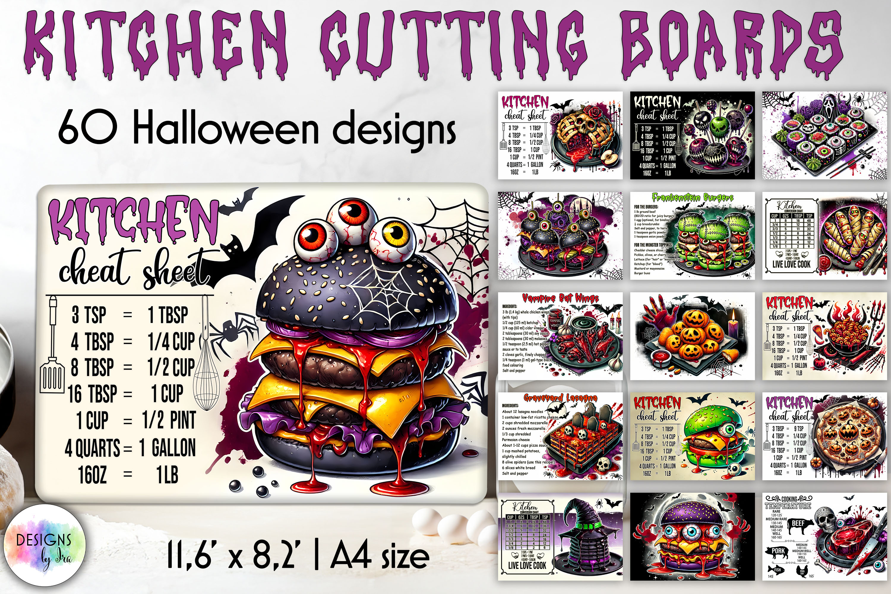Halloween Cutting Board Conversion Chart Graphic by Designs by Ira ...