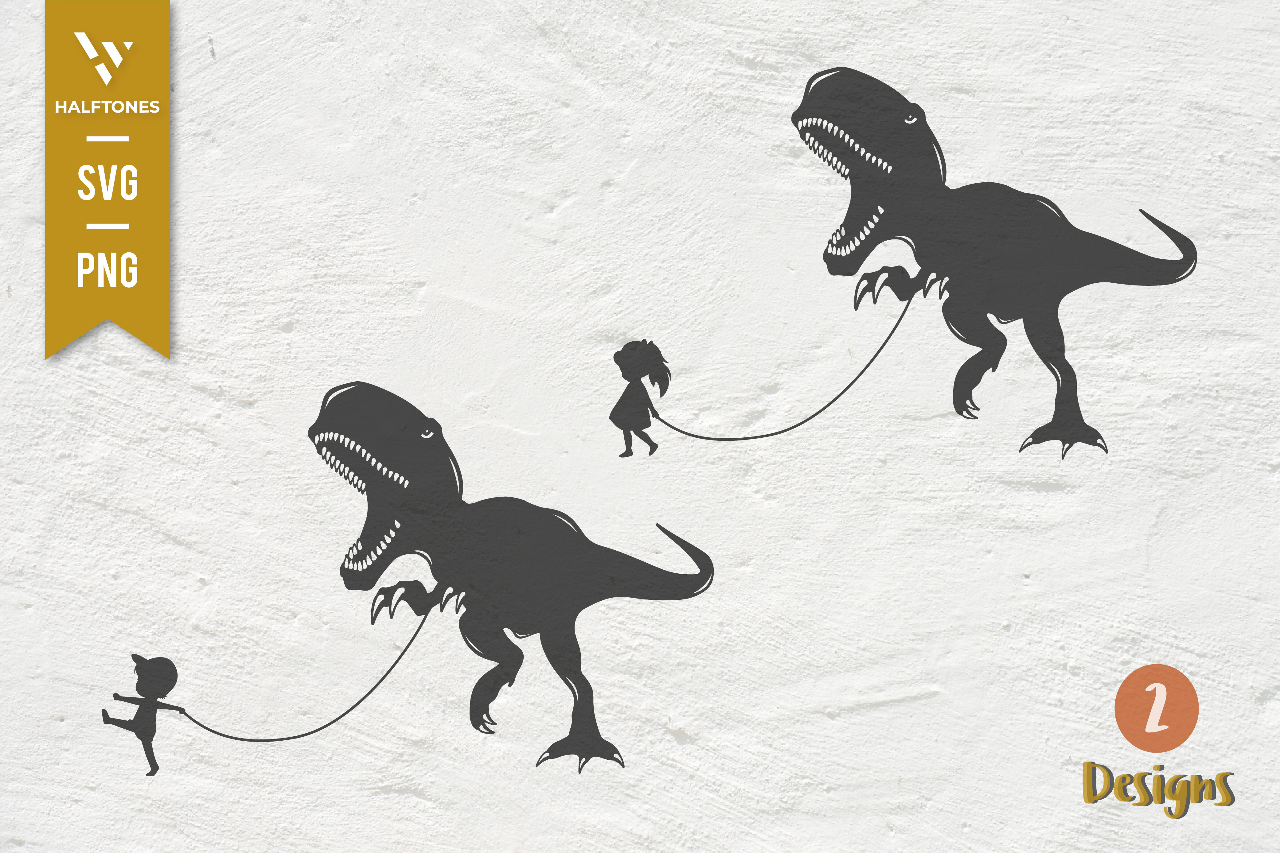 T-Rex with Kids Boy Girl Dinosaur SVG Graphic by halftones.th ...