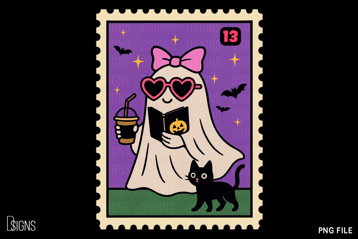 Halloween Stamp Cute Ghost Coffee Book Graphic by DSIGNS · Creative Fabrica