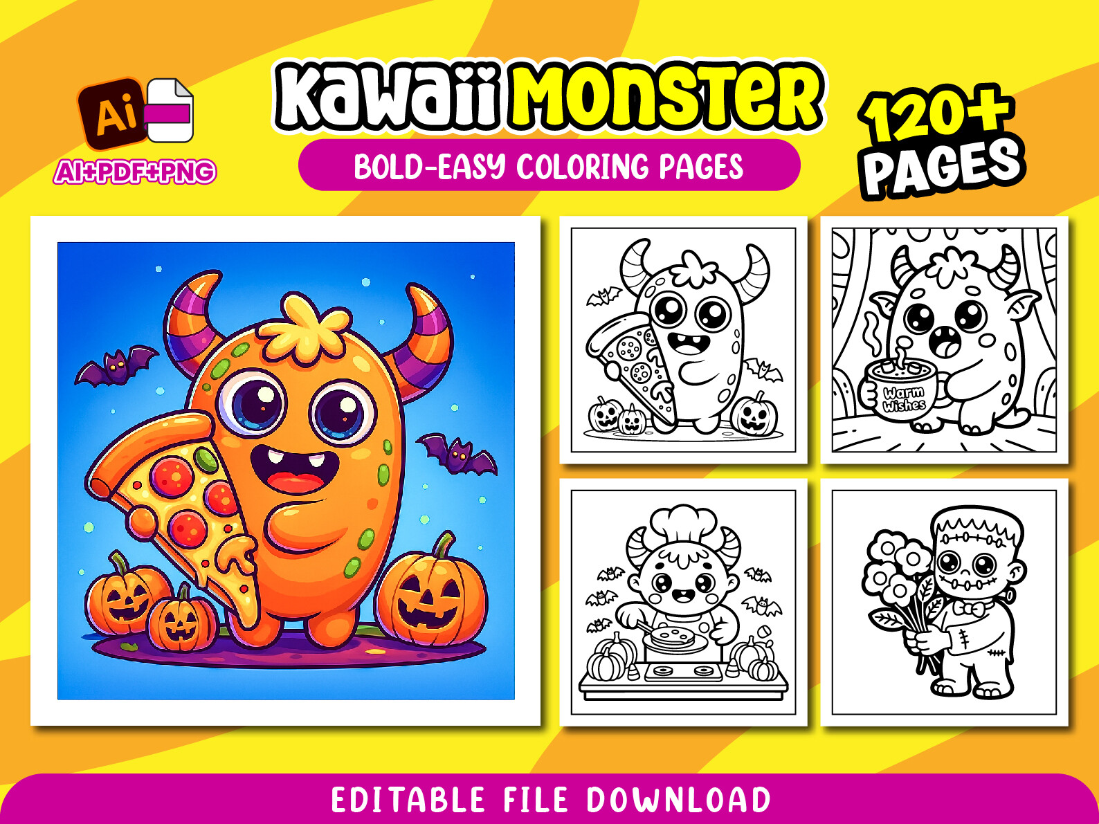 Kawaii Monster Coloring Pages for Kids Graphic by Cozy Pik · Creative ...