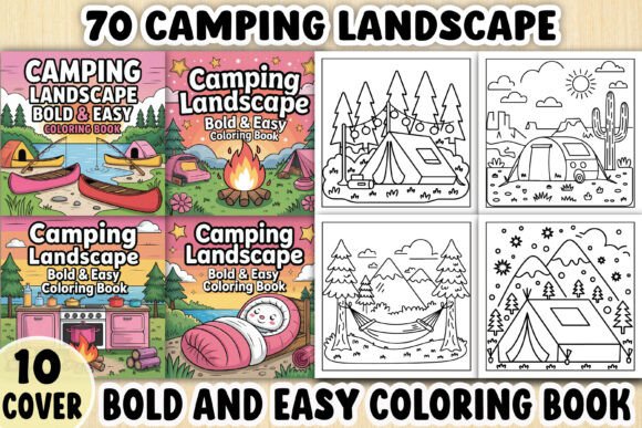 Camping Landscape Coloring Book Pages Graphic by Creative Art Drawing ...