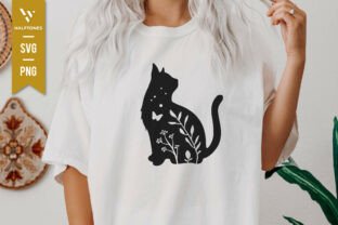 Floral Cat Black Cat with Flower SVG PNG Graphic by halftones.th ...