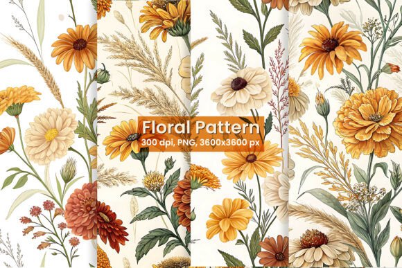 Vintage Floral Pattern Bundle Png Graphic by Tahmin's Design · Creative ...