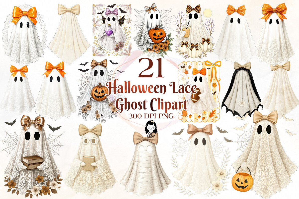 Halloween Lace Ghost Sublimation Clipart Graphic by Cat Lady · Creative ...