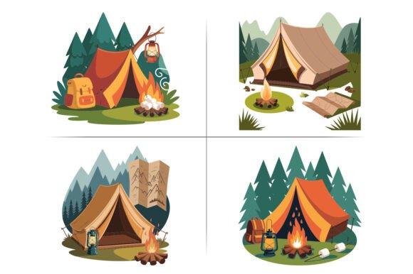 Camping Tent Illustration Clipart Design Graphic by AHT Studio ...