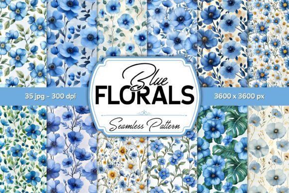 Seamless Blue Floral Digital Papers Graphic by CurioPixels · Creative ...