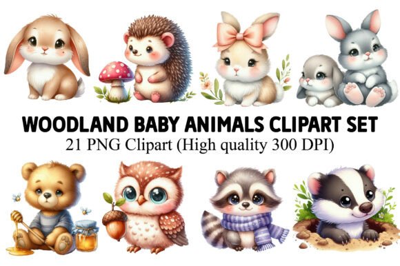 Woodland Baby Animals Clipart Set Graphic by Design Club · Creative Fabrica