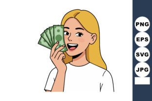 Blonde Woman Holding Cash Money Smiling Graphic by DesignVectx ...