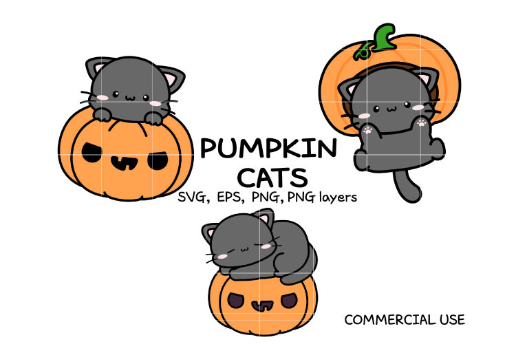 Pumpkin Cats Bundle | Kawaii Halloween Graphic by Likeme Ideas ...