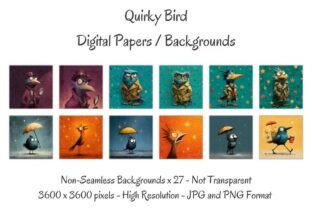Quirky Bird Digital Paper Collection Graphic by Crafts Etc Art ...