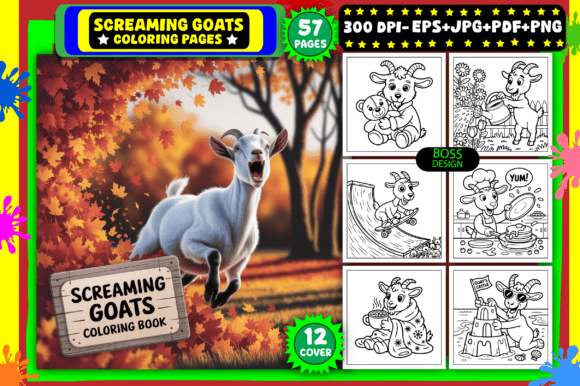 2 Screaming Goats Coloring Pages For Kids Designs & Graphics