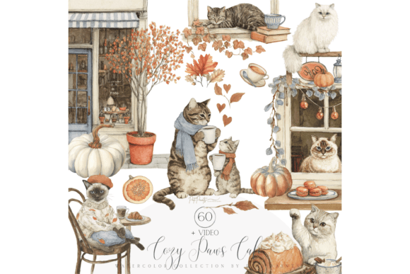 Cozy Autumn Cat Clipart Bundle Graphic by patipaintsco · Creative Fabrica