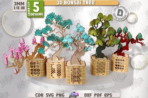 3D Bonsai Tree Laser Cut Bundle | CNC · Creative Fabrica