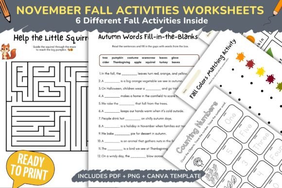 November Fall Activities Worksheets Graphic by RD Graphic · Creative ...