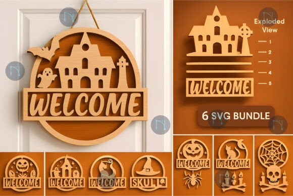 Laser Cut Halloween Welcome Sign SVG Set · Creative Fabrica