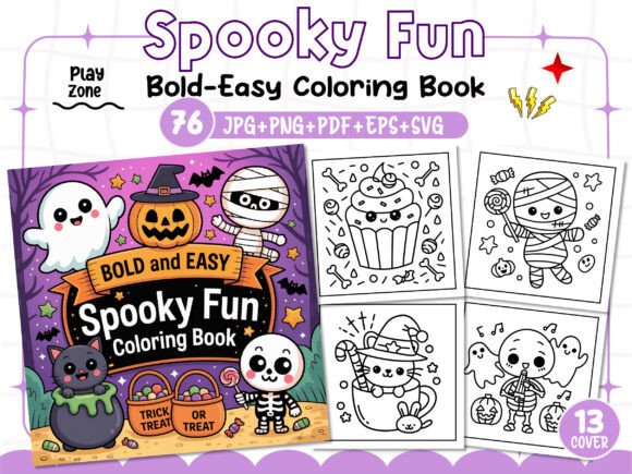 1 Bold And Easy Spooky Fun Coloring Pages Designs & Graphics